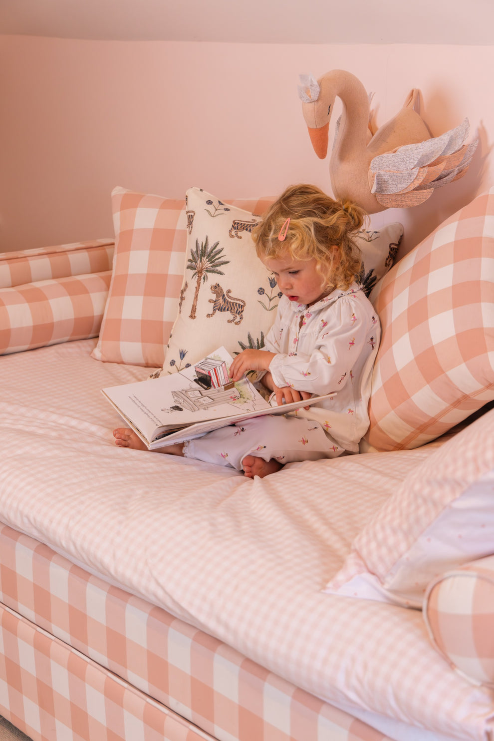 The Posie Upholstered Pink Gingham Children's Bed – Posie and Penn